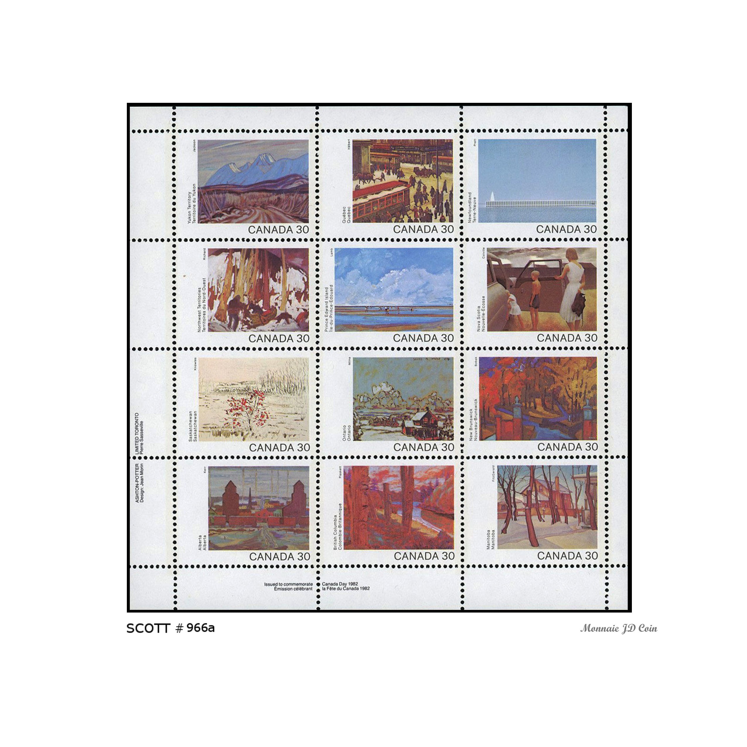 1982 Canada Stamp Full Plate Block of 12 Lower Left #966a Canada Day(1