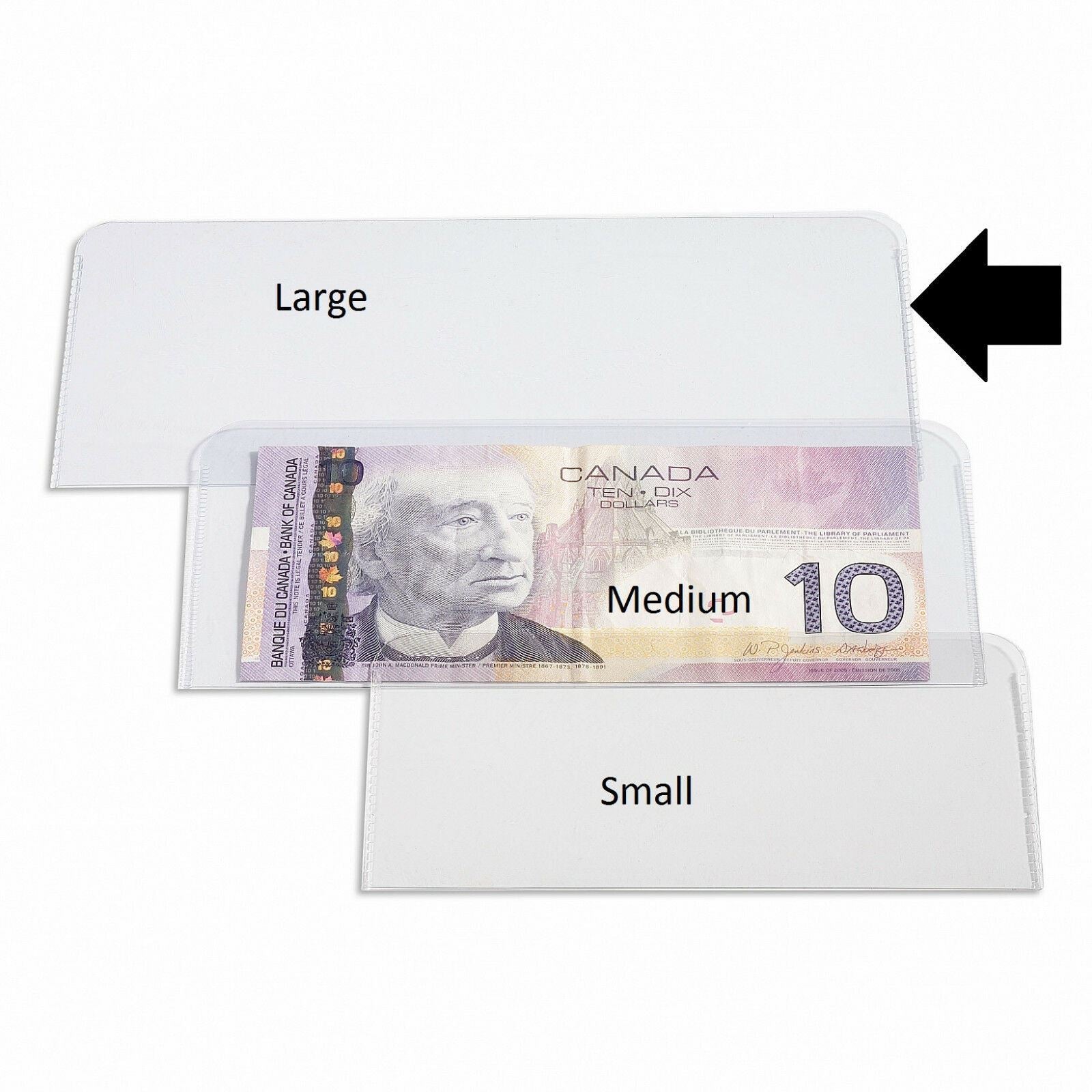 10 Large Currency Holder - Clear Plastic Holder for Banknote (1870-192