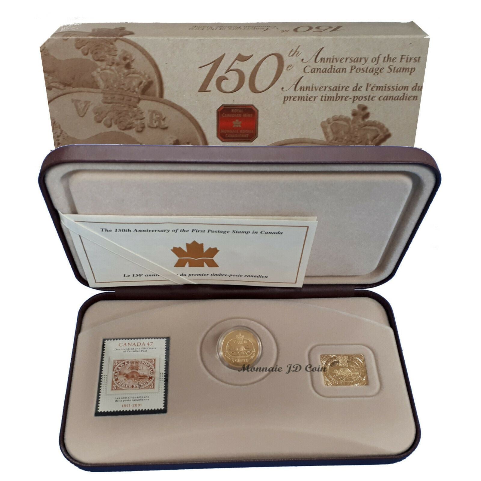2001 Canada 3 Cent First Postage Stamp 150Th Anniversary Coin And Stam